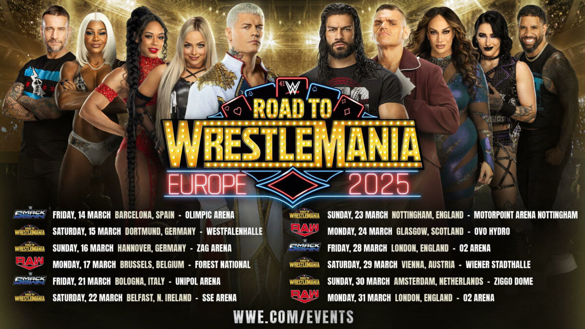 Cartelera WWE Live Belfast Road to WrestleMania 22 de marzo de 2025 - WWE Wrestlemania 41 En Vivo